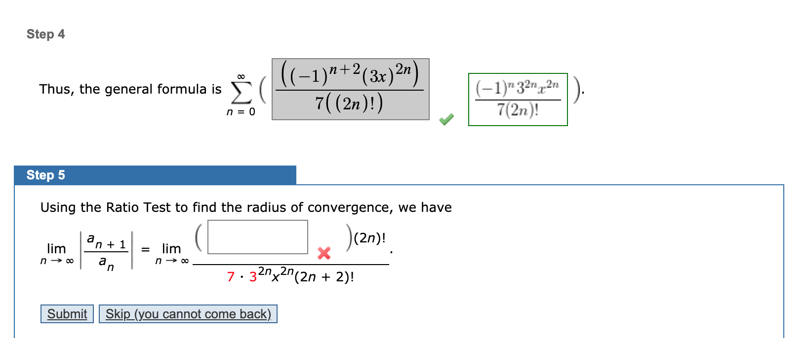 Step 4 Thus, the general formula is ((-1)n+2(3x)2n) | Chegg.com