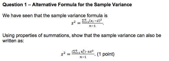 Solved Question 1 - Alternative Formula for the Sample | Chegg.com
