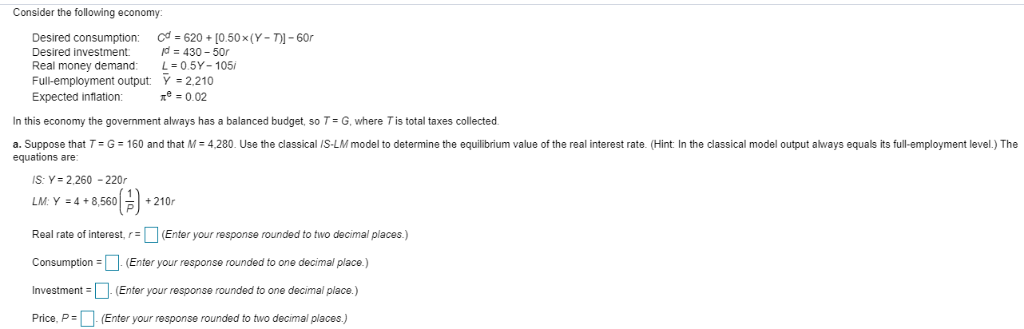 Solved Consider the following economy Desired consumption: | Chegg.com