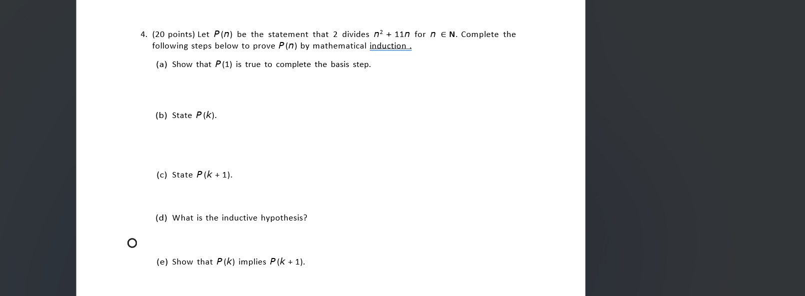 Solved 4. (20 points) Let P(n) be the statement that 2 | Chegg.com Solved 4. (20 points) Let P(n) be the statement that 2 | Chegg.com