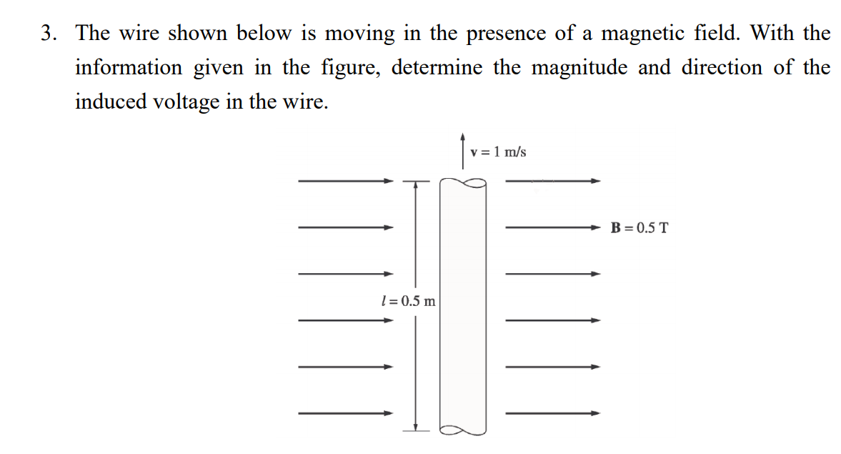 Solved 3. The wire shown below is moving in the presence of | Chegg.com