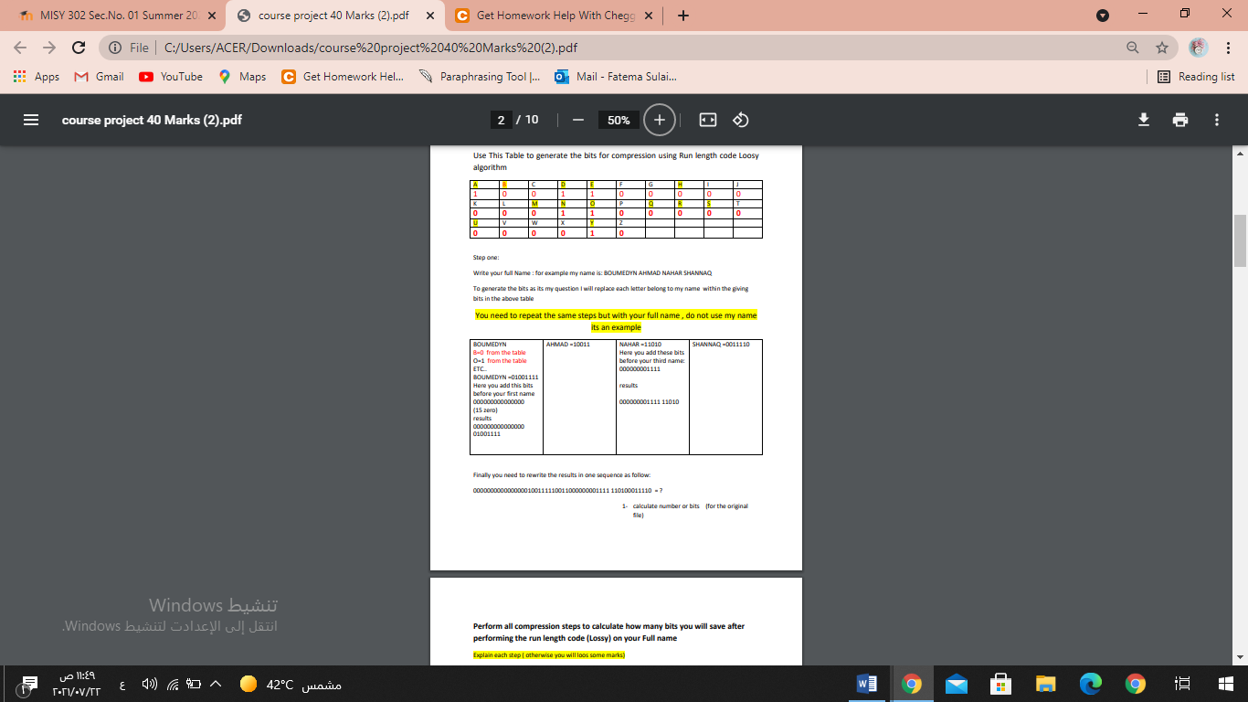 Solved Use This Table to generate the bits for compression | Chegg.com