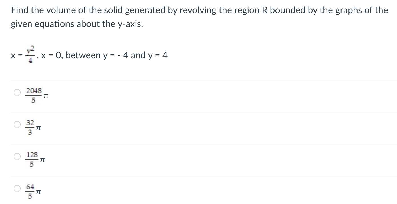 Solved Find the volume of the solid generated when the | Chegg.com