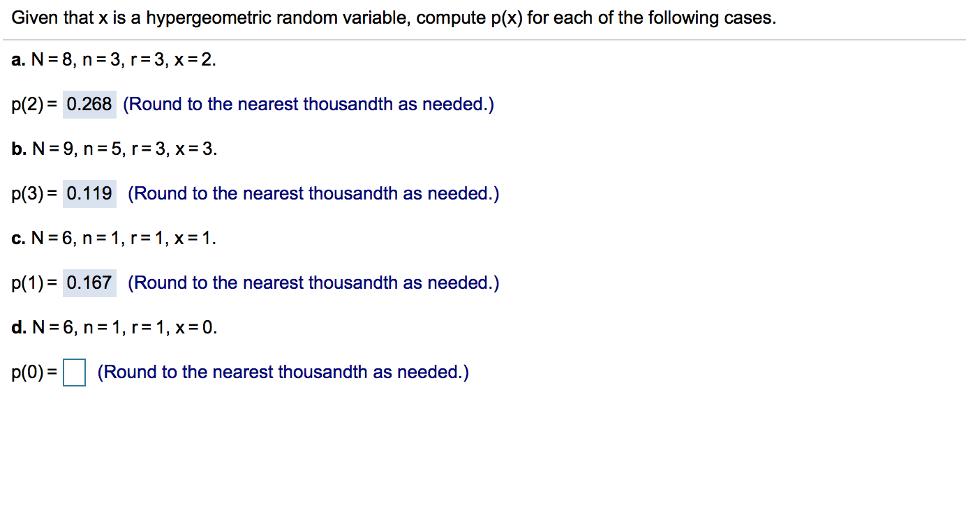 Solved Given that x is a hypergeometric random variable, | Chegg.com