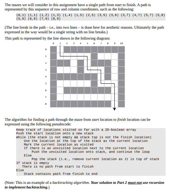 Solved I Am Writing A Java Program That Solves A Maze Using 