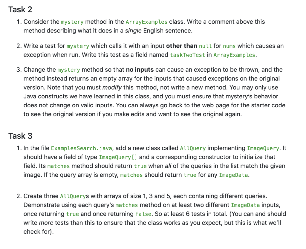 Consider the mystery method in the ArrayExamples | Chegg.com