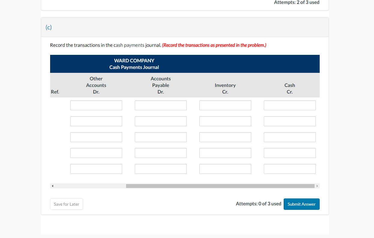 Solved Ward Company uses a single-column purchases journal, | Chegg.com