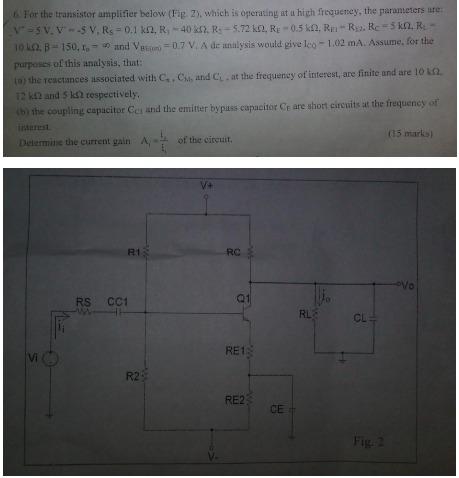 Solved For the transistor amplifier below (Flp 2), which is | Chegg.com