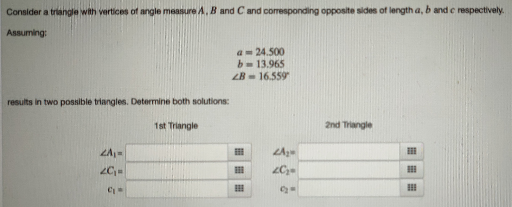 Solved Consider a triangle with vertices of angle measure | Chegg.com