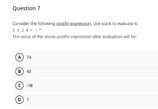 Solved Question 7 Consider the following postfix expression. | Chegg.com