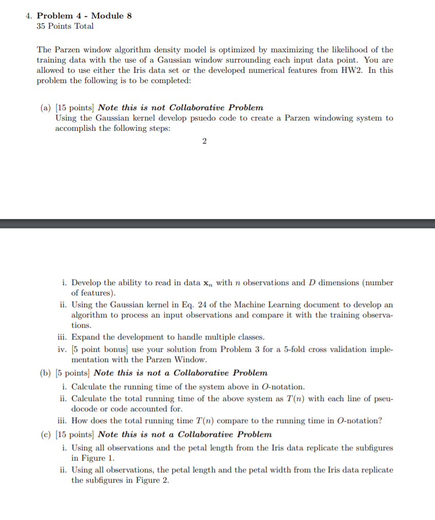 4. Problem 4 - Module 8 35 Points Total The Parzen | Chegg.com