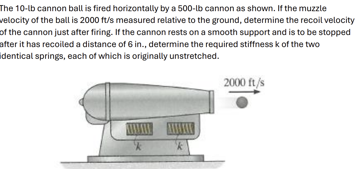 Solved The 10-lb cannon ball is fired horizontally by a | Chegg.com