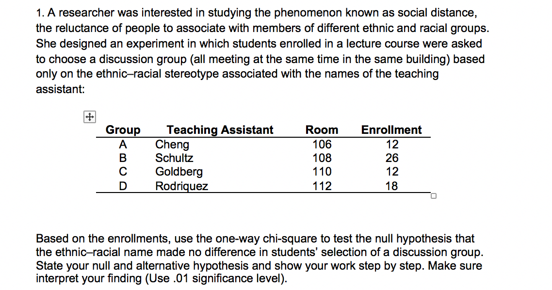 Solved 1. A researcher was interested in studying the | Chegg.com