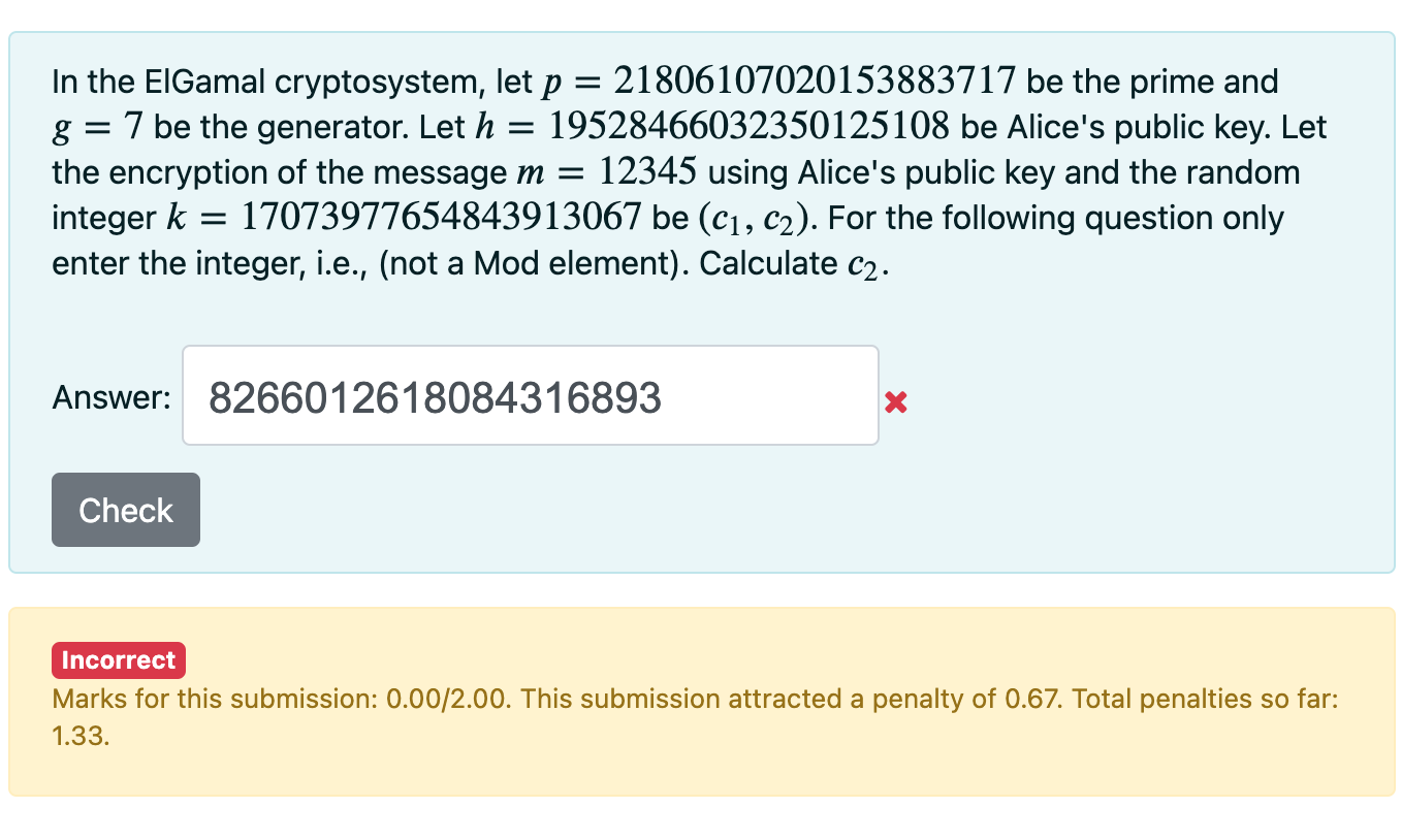 Solved In the ElGamal cryptosystem, let p = | Chegg.com
