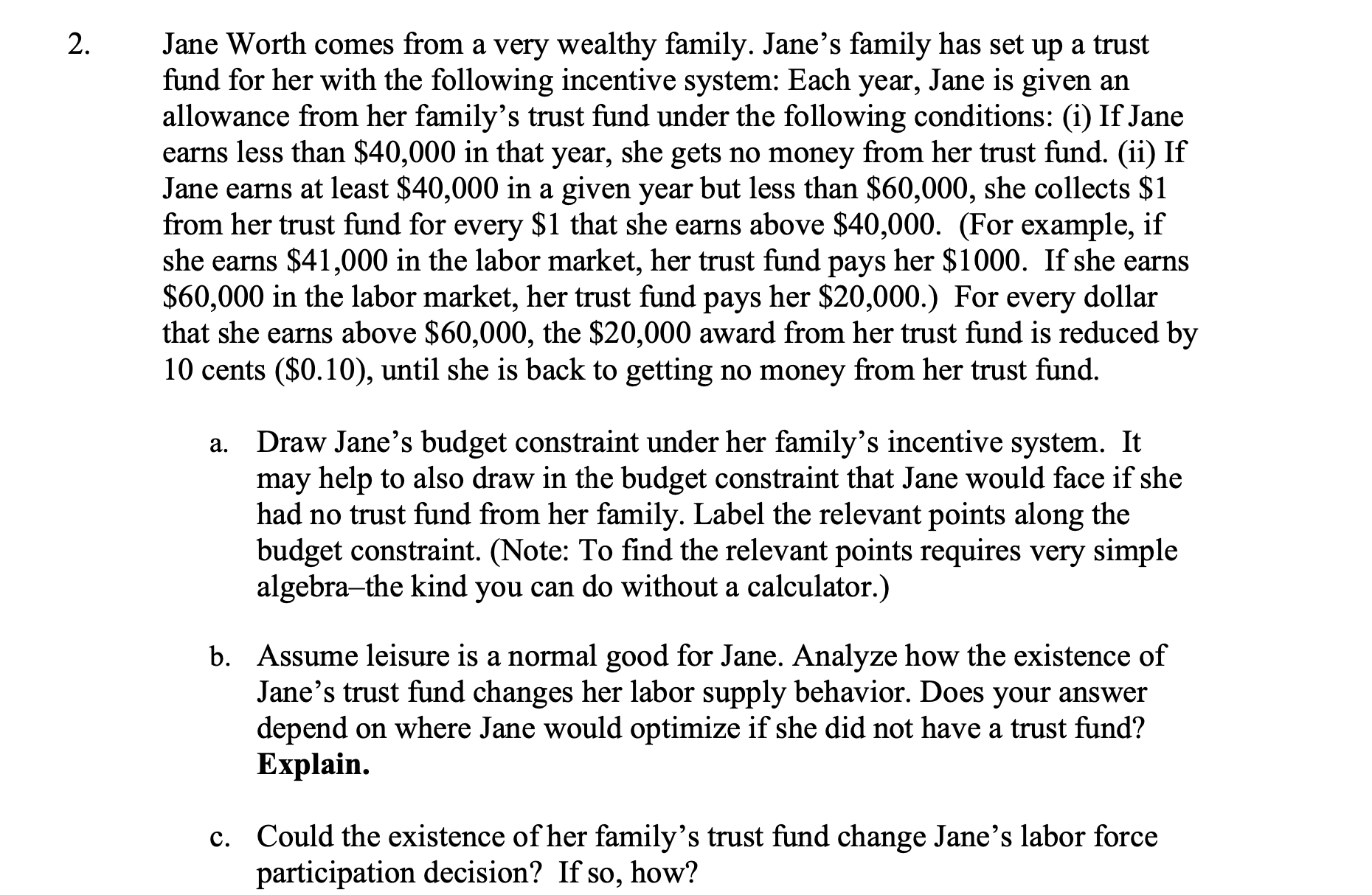 Solved Jane Worth comes from a very wealthy family. Jane's | Chegg.com