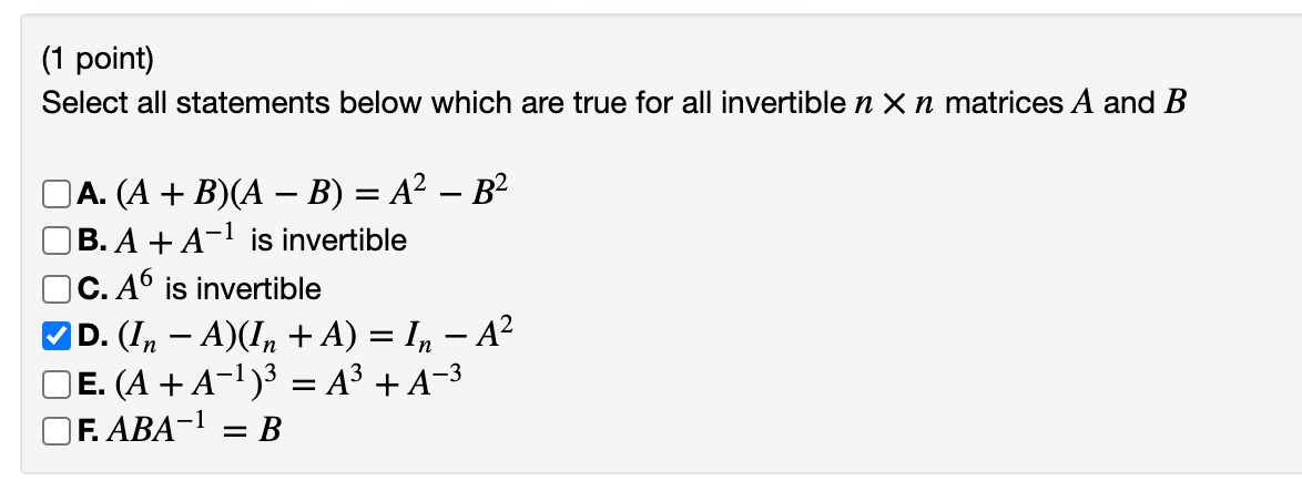 Solved (1 point) Select all statements below which are true | Chegg.com