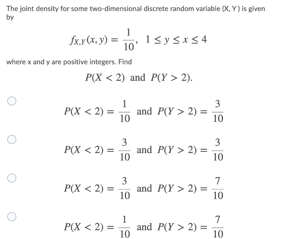 Solved The joint density for some two-dimensional discrete | Chegg.com
