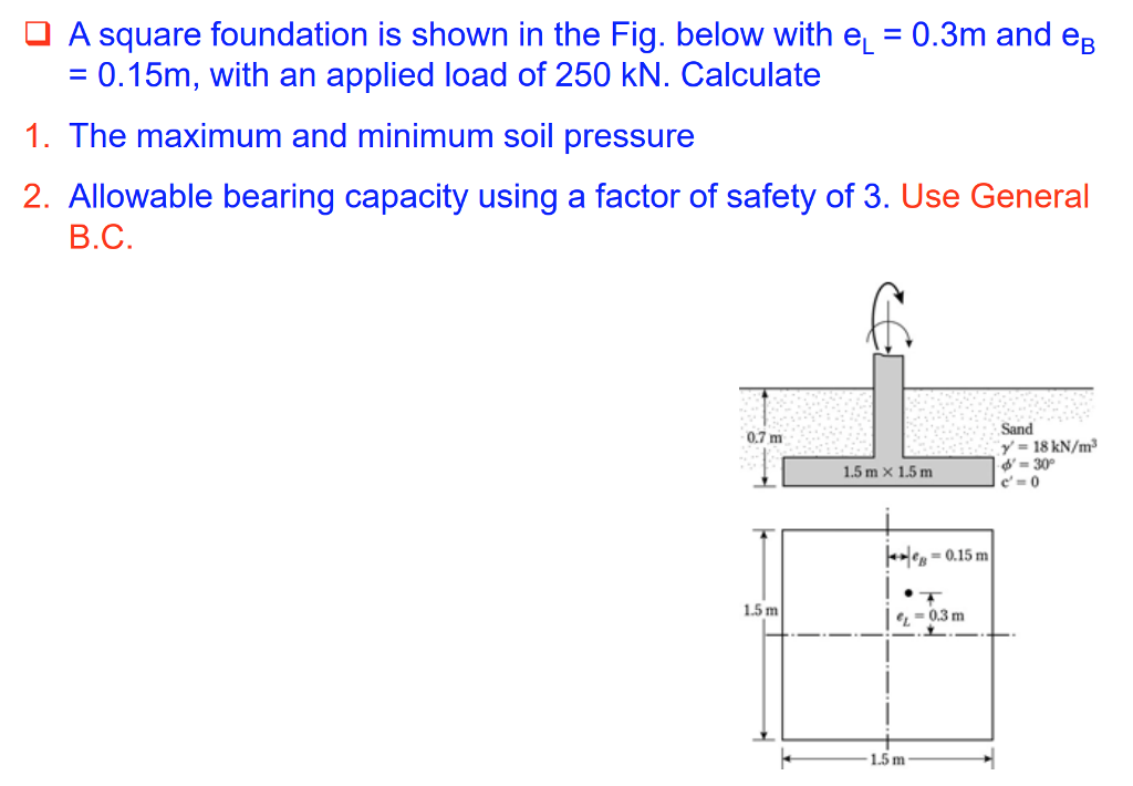 Solved A square foundation is shown in the Fig. below with e | Chegg.com