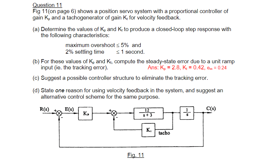 Solved Question 11Fig 11(on page 6) ﻿shows a position servo | Chegg.com