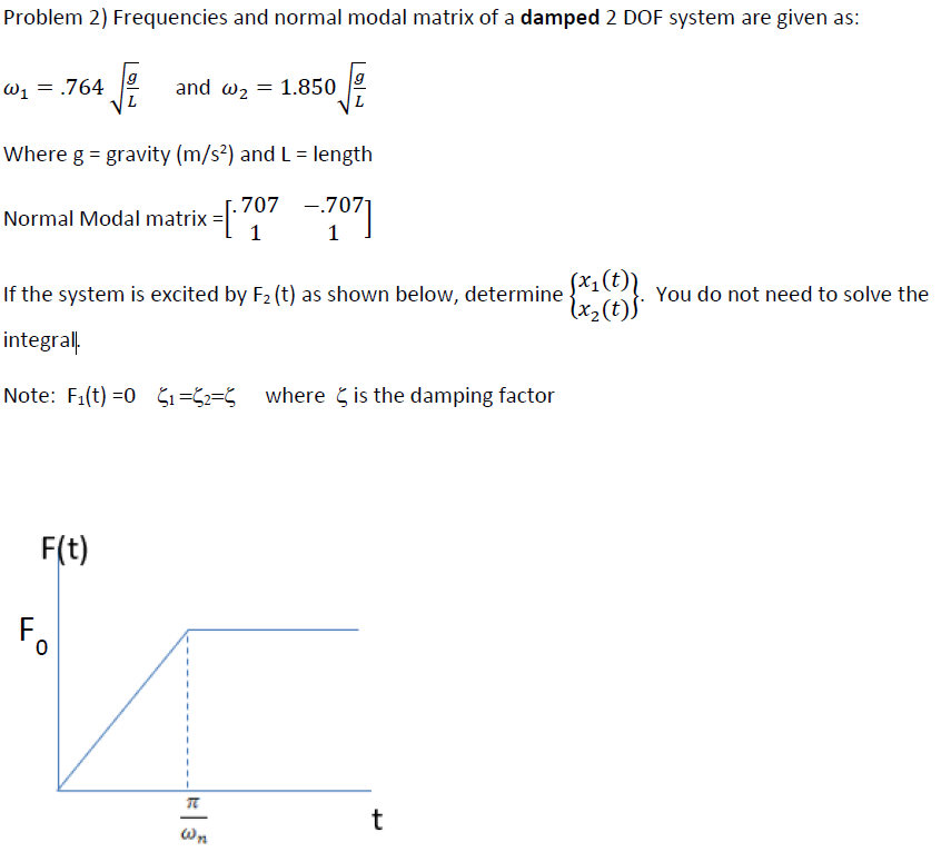 Solved Frequencies and normal modal matrix of a damped 2 DOF | Chegg.com