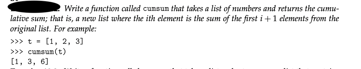 Solved Write A Function Called Cumsum That Takes A List Of 