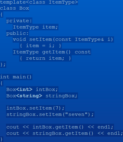 Solved template class Box { private: ItemType item; public: | Chegg.com