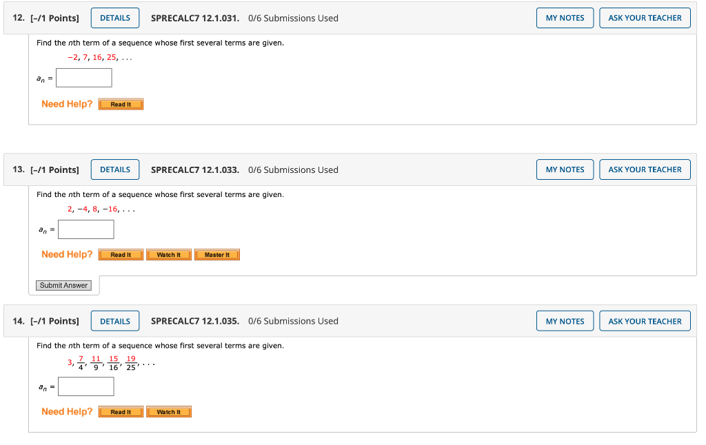 Solved 8. [-/5 Points] DETAILS SPRECALC7 12.1.017. 0/6 | Chegg.com