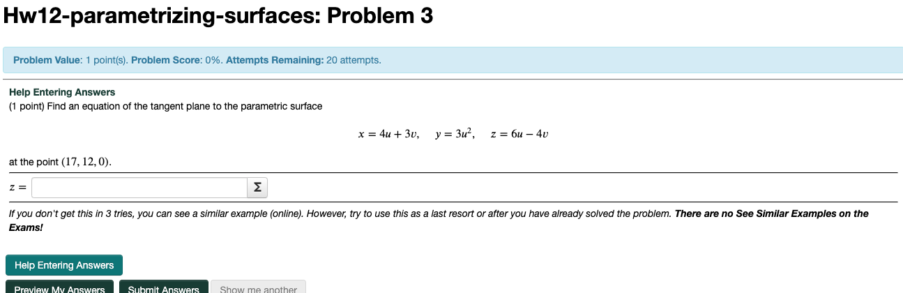 Solved Hw12-parametrizing-surfaces: Problem 3 Problem Value: | Chegg.com