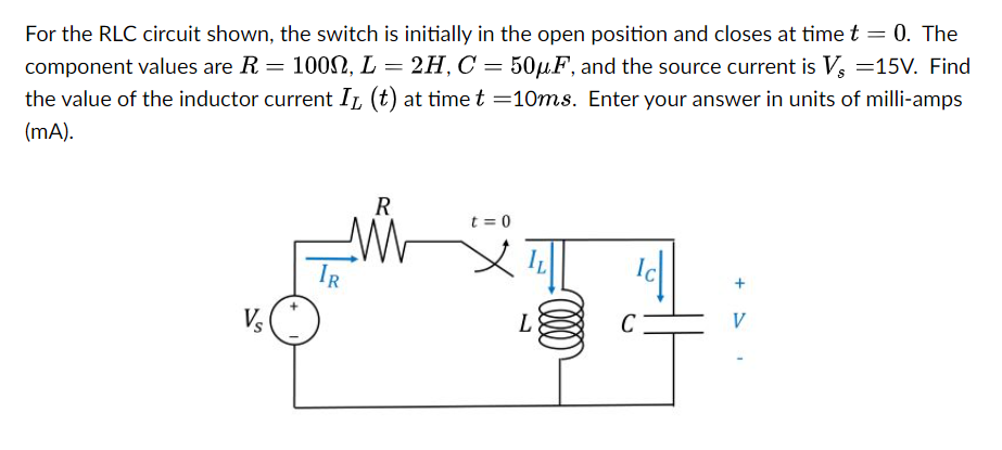 Solved For the RLC circuit shown, the switch is initially in | Chegg.com