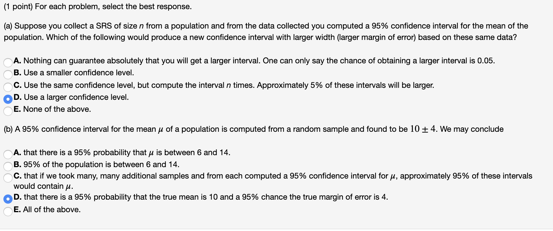 Solved (1 point) For each problem, select the best response. | Chegg.com