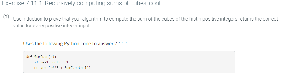 Solved Exercise 7111 Recursively Computing Sums Of Cubes 