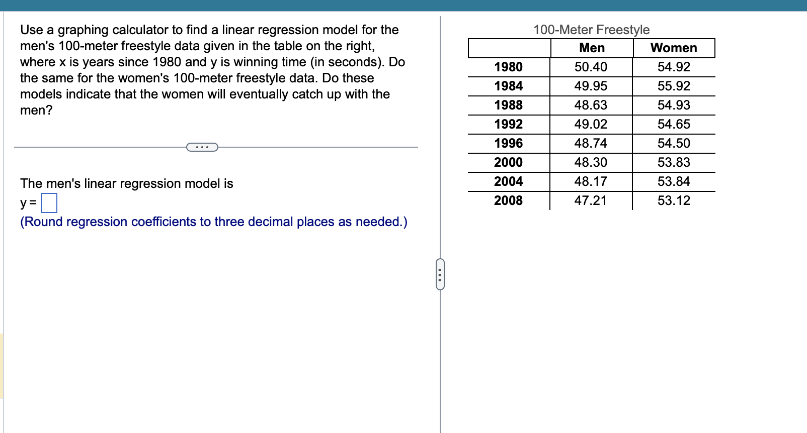 Solved Use a graphing calculator to find a linear regression | Chegg.com