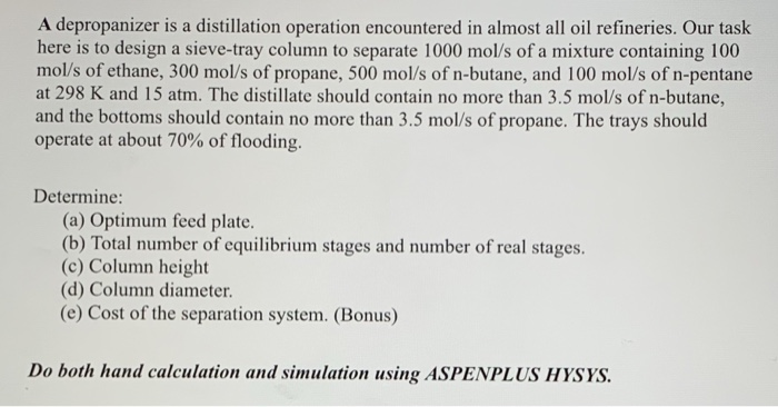 A depropanizer is a distillation operation | Chegg.com