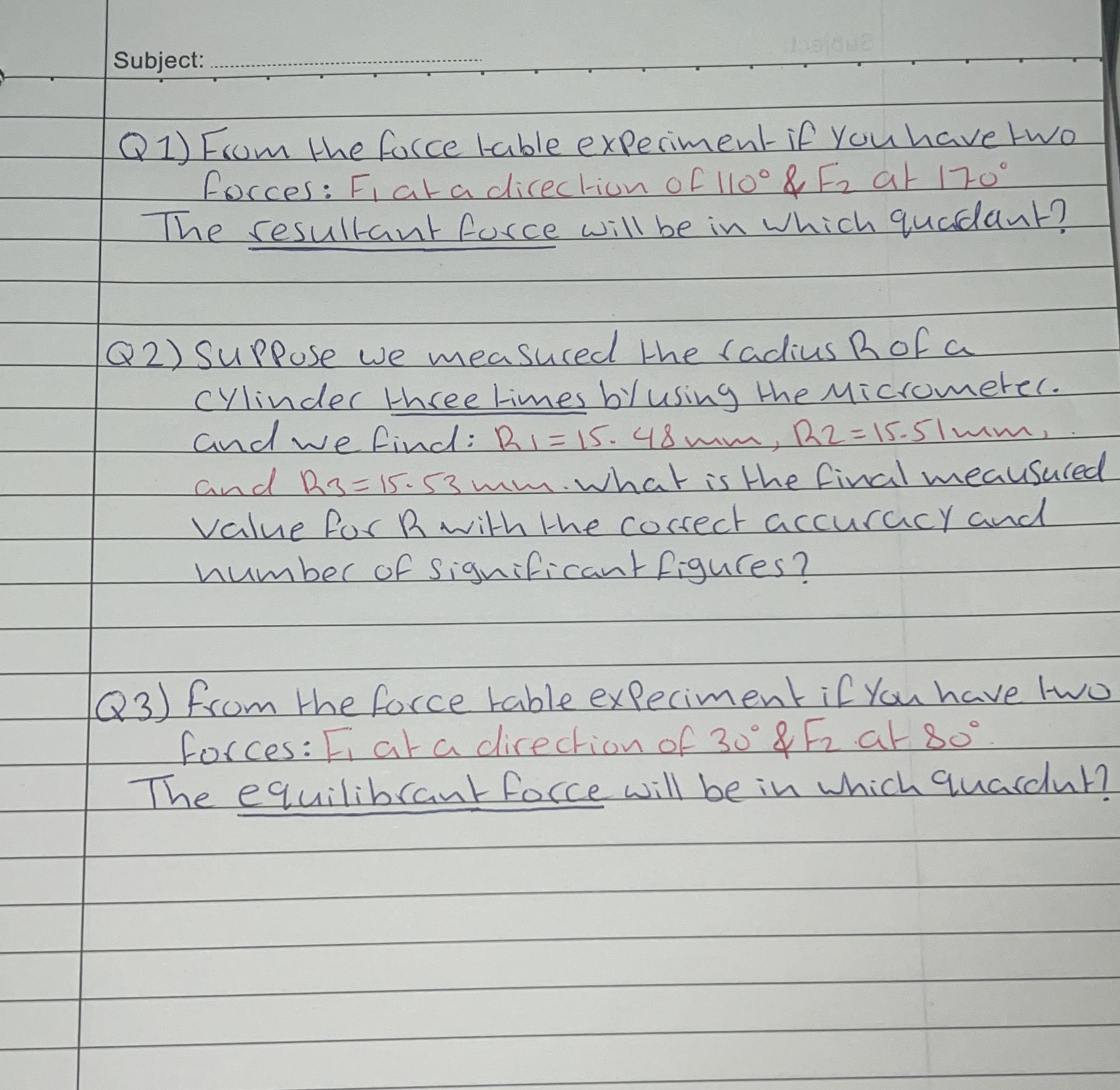 Solved Q1) ﻿From the force table experiment if you have | Chegg.com