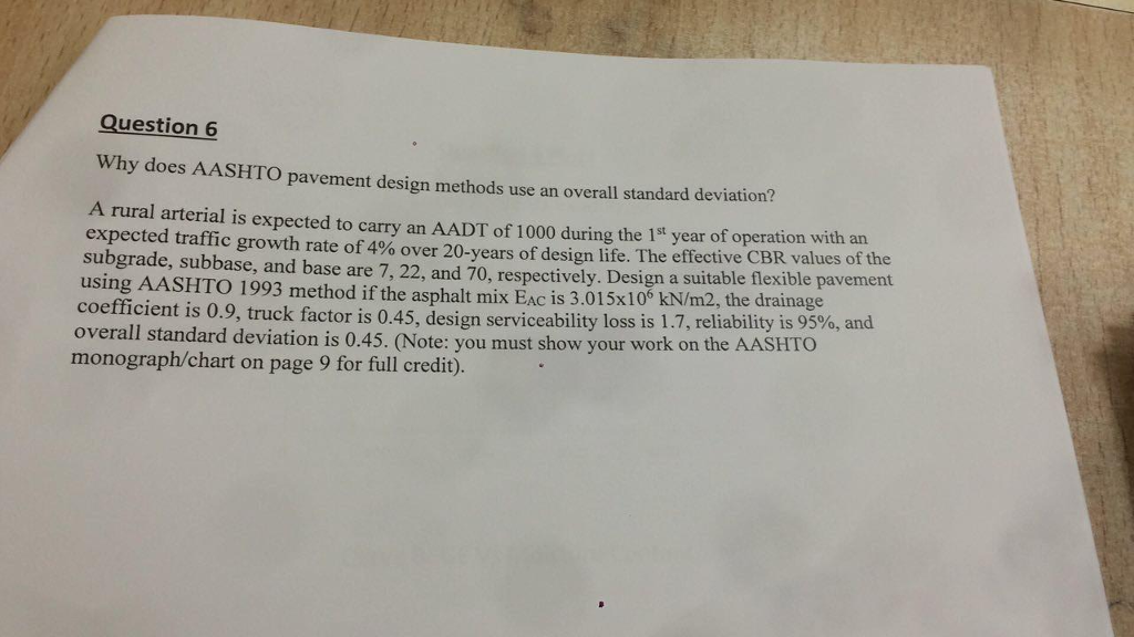 Solved Question 6 Why does AASHTO pavement design methods | Chegg.com