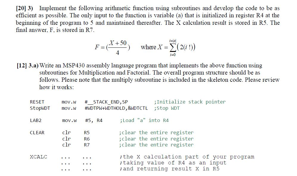 Solved Msp430 Launchpad Write Code Format Please Program Skeleton Msp430 Assembler Code 7818