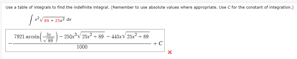 Solved Use A Table Of Integrals To Find The Indefinite