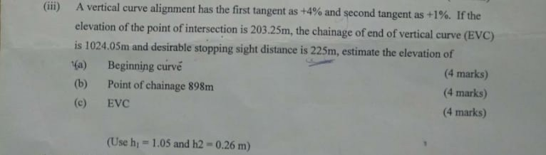 Solved A vertical curve alignment has the first tangent as | Chegg.com