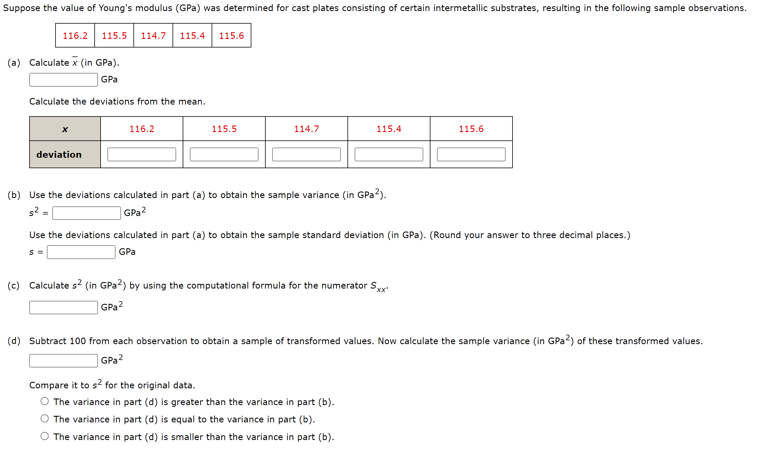 Solved (a) Calculate xˉ (in GPa). | GPa Calculate the | Chegg.com