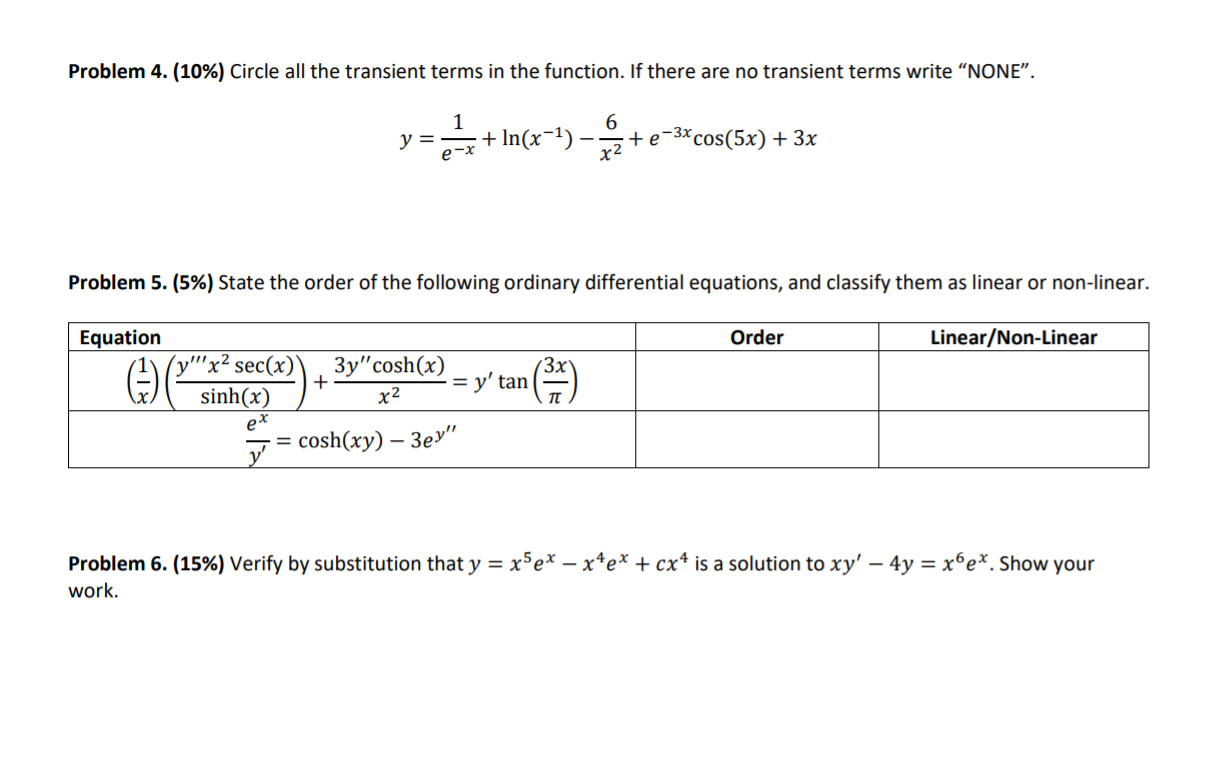 Solved Problem 4. (10%) Circle all the transient terms in | Chegg.com