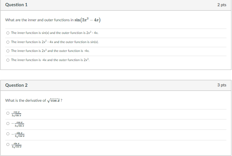 Solved Question 1 2 pts What are the inner and outer | Chegg.com