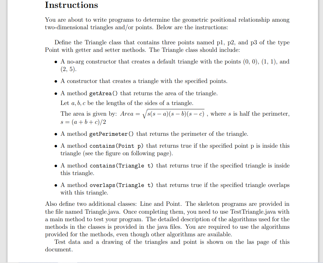 Solved //Triangle class class Triangle { private Point p1, | Chegg.com