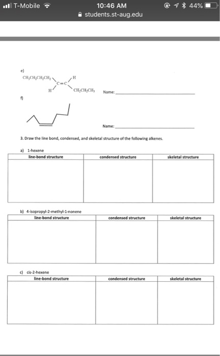 Solved Naming and Drawing Alkenes Worksheet and Key 1) Draw | Chegg.com