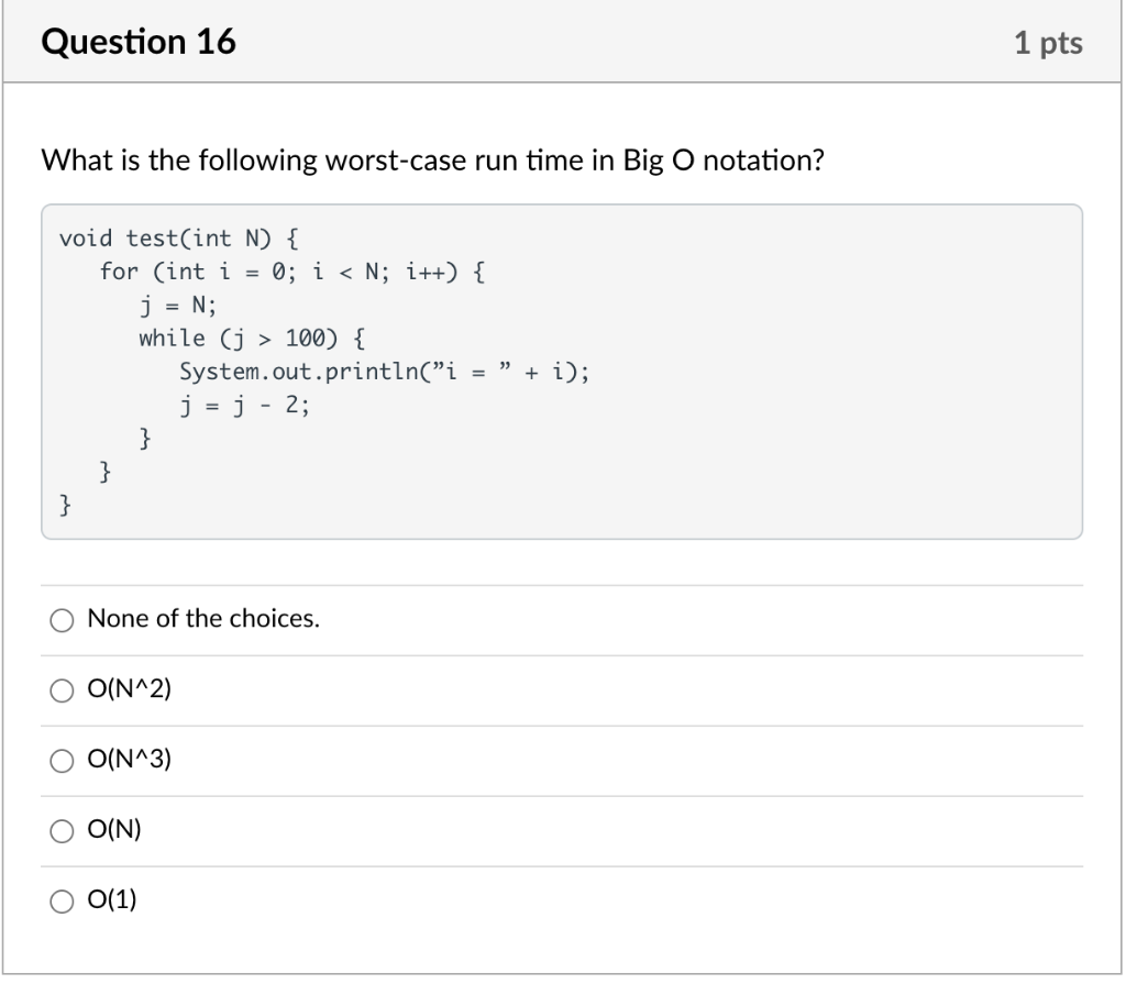 Solved Question 16 1 pts What is the following worst-case | Chegg.com