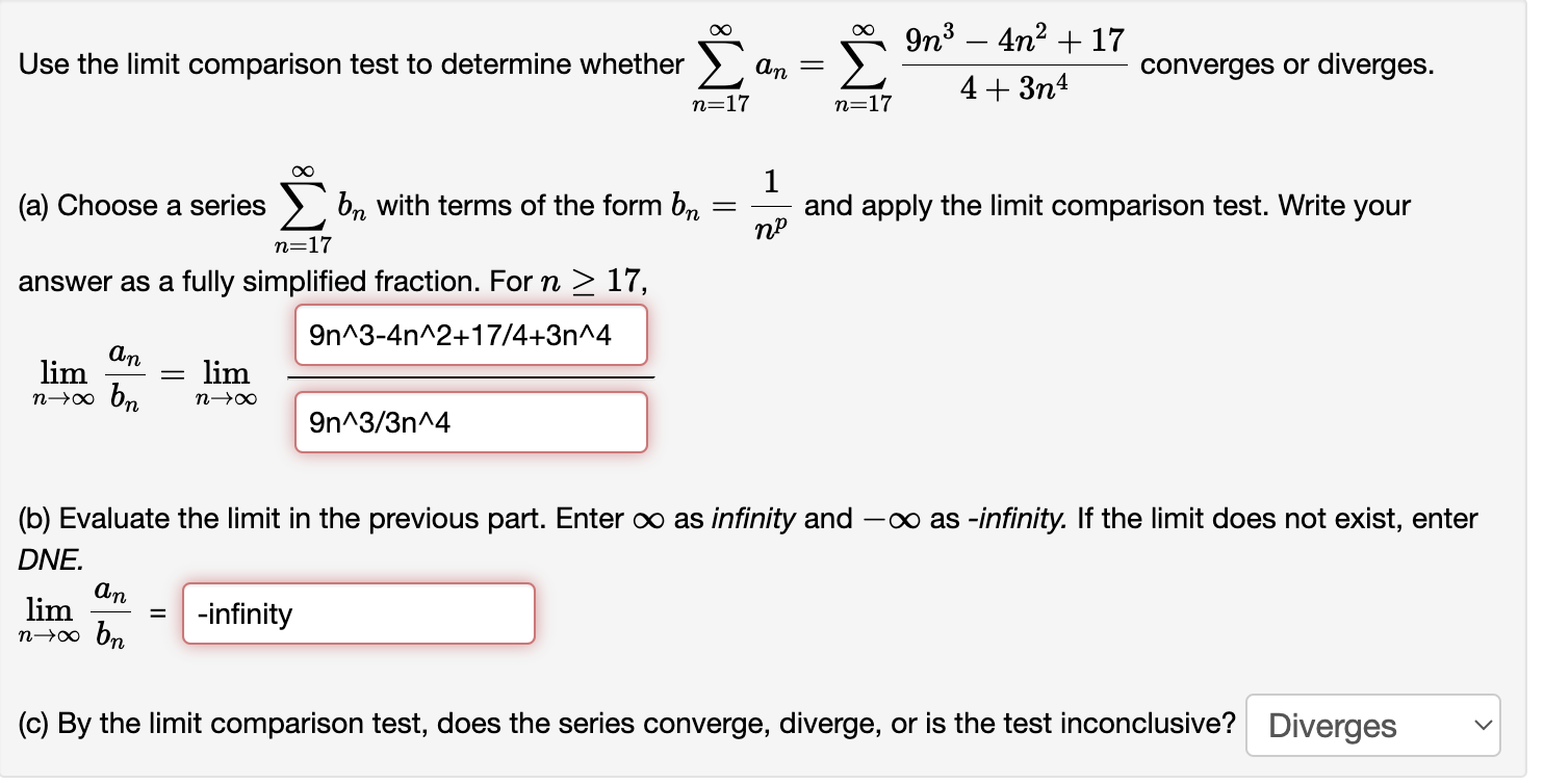 Solved Use the limit comparison test to determine whether | Chegg.com