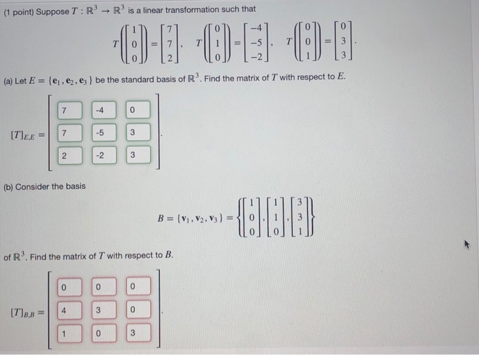 Solved (1 point) Suppose T R3R3 is a linear transformation | Chegg.com