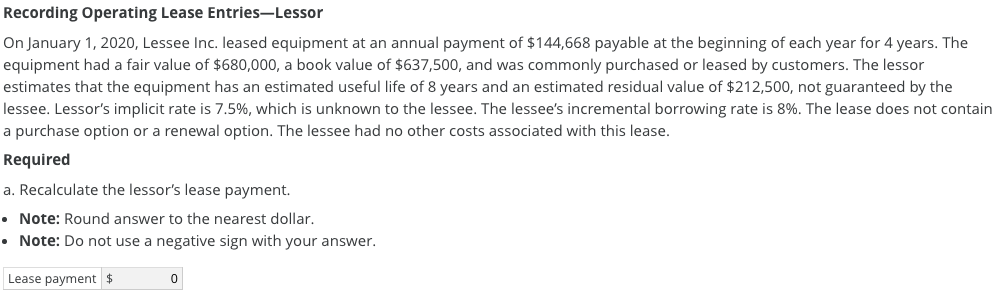 Recording Operating Lease Entries-Lessor On January | Chegg.com
