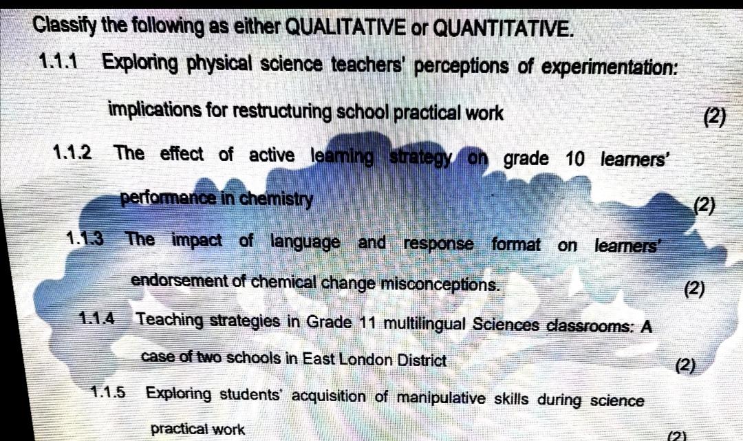 Solved Classity the following as either QUALITATIVE or | Chegg.com