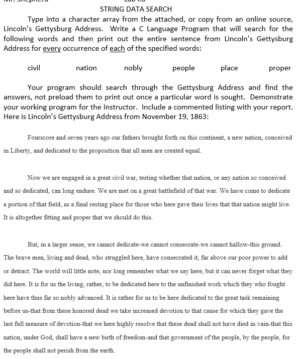 Solved STRING DATA SEARCH Type into a character array from | Chegg.com