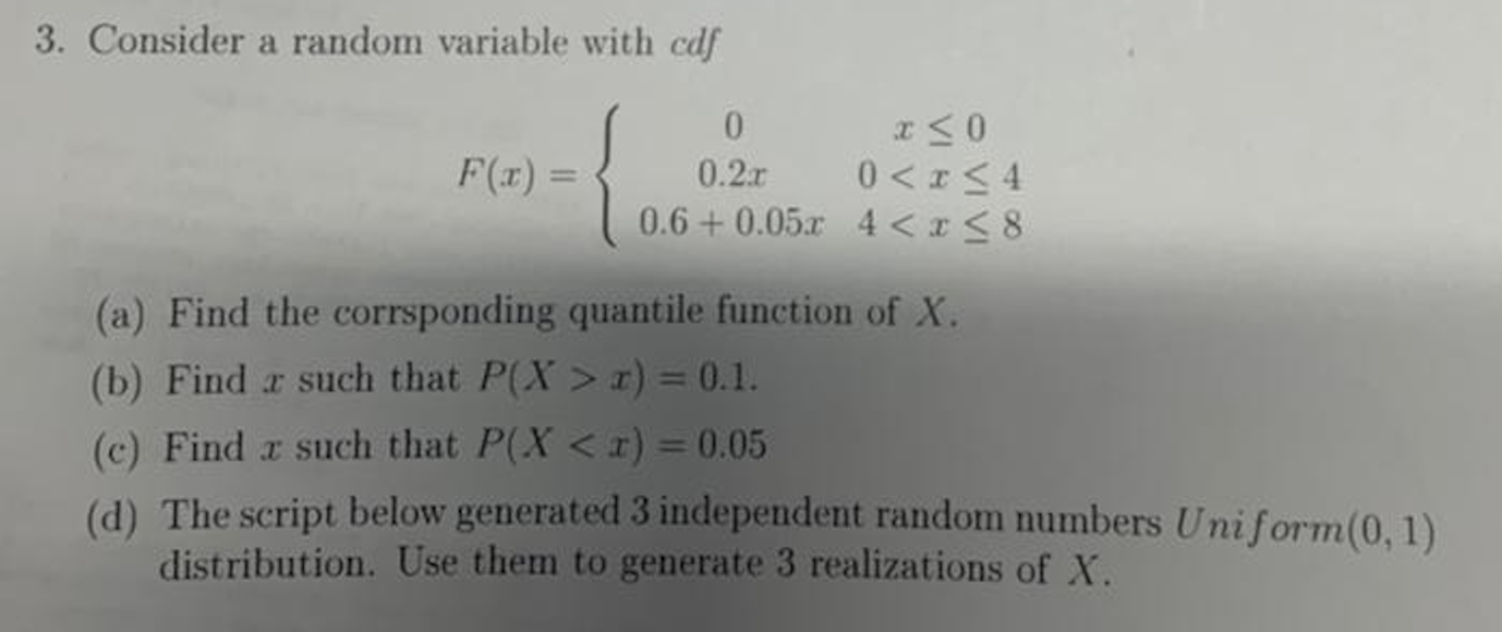 3. Consider a random variable with cdf | Chegg.com